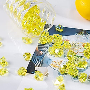 DomeStar Iridescent Yellow Acrylic Ice Rocks, 180PCS Holographic Crushed Ice Dazzling Fake Diamonds Sparkling Plastic Gems for Vases Fillers Table Scatter Decoration Game