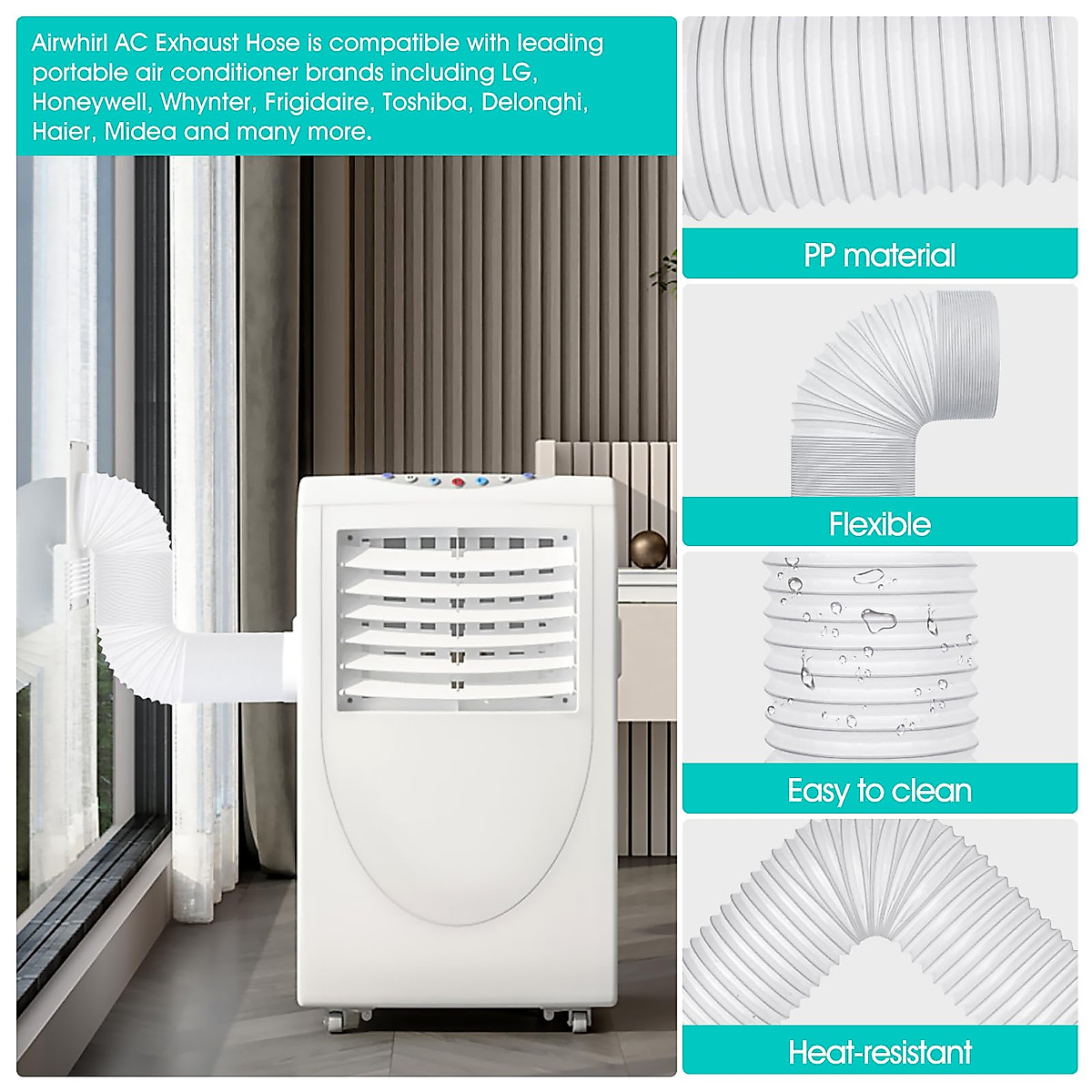 Airwhirl 5.9 Inch Air Conditioner Exhaust Hose, AC Hose with Anti-Clockwise Thread, Length up to 80", Universal Replacement AC Vent Hose Compatible with Many Portable AC