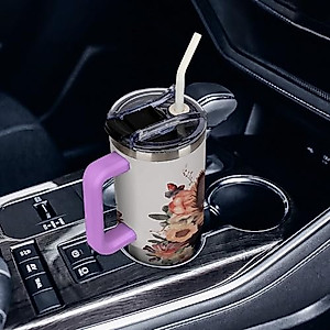 WYUSPGK 40oz Stainless Steel Car Mug, Yorkie Floral Print Travel Mug, Double-Wall Insulated with Straw, Perfect for Car, Office, Outdoor