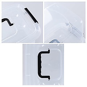 Hespama 6 Quart Storage Bin, Plastic Latch Box with Black Handle, 6 Packs, R