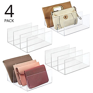 mDesign Plastic Purse/Handbag Organizer - Closet Divided Storage for Bags, Clutches, Wallets, Wristlets - Space-Saving Bedroom and Cabinet Organization - Lumiere Collection - 4 Pack - Clear