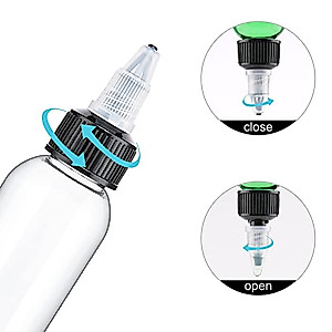 BOMEX 20 Pack 1oz Dispensing Bottles with Twist Top Cap,Small Plastic Squeeze Bottles Boston Round LDPE Bottle for Crafts,Kitchen,Household，Art, Glue（Black） (Black 4oz)