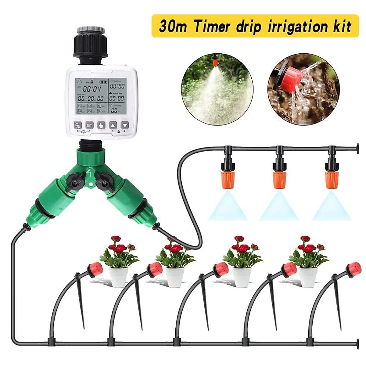 GENIGW Automatic Irrigation System Home Drip Irrigation Watering Kits System Sprinkler with Smart Controller for Garden Bonsai