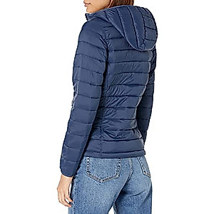 Amazon Essentials Women's Lightweight Long-Sleeve Full-Zip Water-Resistant Packable Hooded Puffer Jacket, Navy, Medium