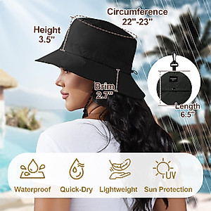 Womens Packable Waterproof Bucket Hat Men UV Protection Sun Hat, Black
