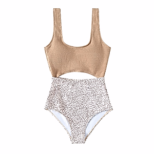 Floerns Women's Bathing Suit High Waisted Cut Out Monokini One Piece Swimsuit A P Khaki S