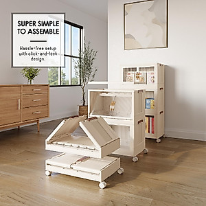 3 Pack Stackable Storage Bins with Lids 8.8 GAL - Collapsible Storage Bins Open Front & Top Home Office Closet Storage Organization, Foldable Plastic Clothes Storage Cabinet 360° Wheels, White 35 QT