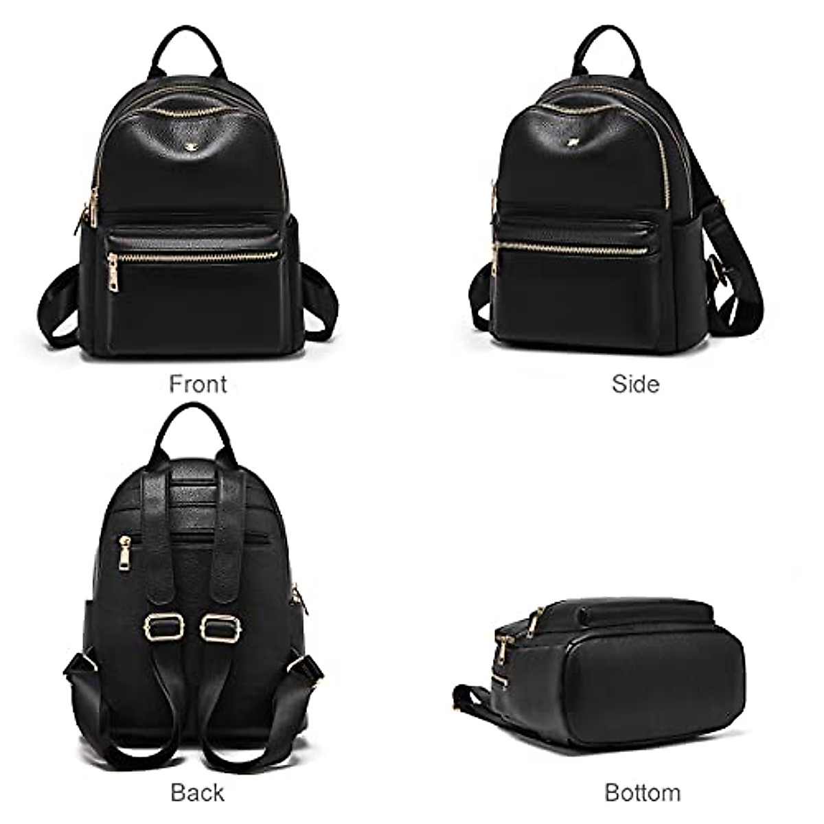 Leather Backpacks for Women, Genuine Leather Ladies Fashion Rucksack with Adjustable Shoulder Strap Convertible Real Leather Travel Bags Womens Multipurpose Backpack Purses (Black)