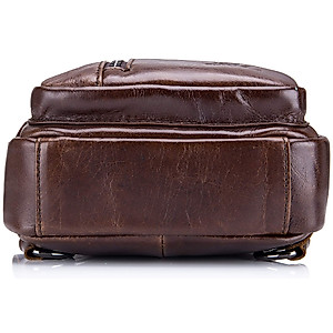 BULLCAPTAIN Genuine Leather Sling Bag,Full Grain Leather Casual Crossbody Shoulder Backpack Travel Hiking Vintage Chest Bag Daypacks for Men (Coffee)