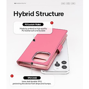 GOOSPERY Rich Wallet Compatible with iPhone 15 Pro Max, Extra Card Slot Flap Functional & Fashionable Stylish PU Leather Flip Card Holder Phone Cover - Hot Pink