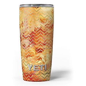 Design Skinz The Orange Grungy Watercolors with Chevron - Skin Decal Vinyl Wrap Kit Compatible with The Yeti Rambler Cooler Tumbler Cups