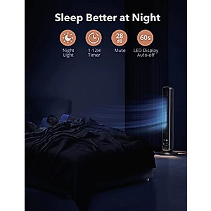 Tower Fan, 42” DC Motor Tower Fan with 28dB, 12 Speeds, 4 Modes, 90° Oscillating Fan, Night Light, 12H Timer, LED Display, Quiet Cooling Bladeless Fan with Remote for Bedroom Living Room Office