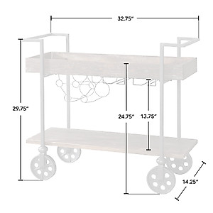 FirsTime & Co. Factory Row Industrial Farmhouse Bar Kitchen and Coffee Serving Cart with Wine Rack, Wheels and Handles, Aged Black, 32.75 L x 14.25 W x 29.75 H inches, Rustic Brown