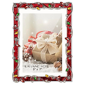LARAINE 5x7 Picture Photo Frame Christmas Metal 2024 Christmas High Definition Glass Display Pictures for Tabletop Home Decorative Holiday Gift (Red, 5x7)