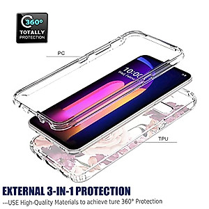 Bohefo Case for LG V60 ThinQ 5G Case/LG V60/LM-V600 Case with Tempered Glass Screen Protector, Full Body Cute Floral Bumper Shockproof Protective Phone Case Cover for LG V60 ThinQ (Purple Flower)