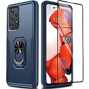 Oterkin for Samsung Galaxy A53 Case,A53 5G Case Military Grade Shockproof Protective Case with [360° Rotatable Ring Kickstand] [Tempered Glass Screen Protector] Heavy Duty Case for Samsung A53-Blue