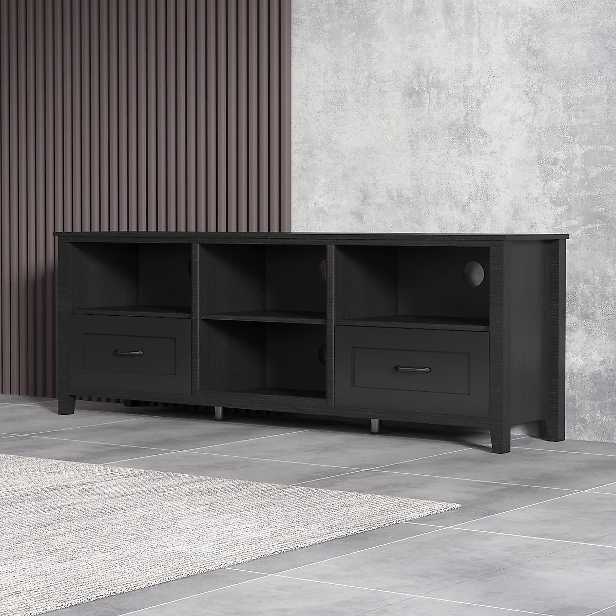 Tiokop 70.08" 60",Large Class TV Stand, Modern Entertainment Center with with 2 Drawers and 4 Storage Compartment,Wood Cabinet Media Console for Living Room,Bedroom,Black