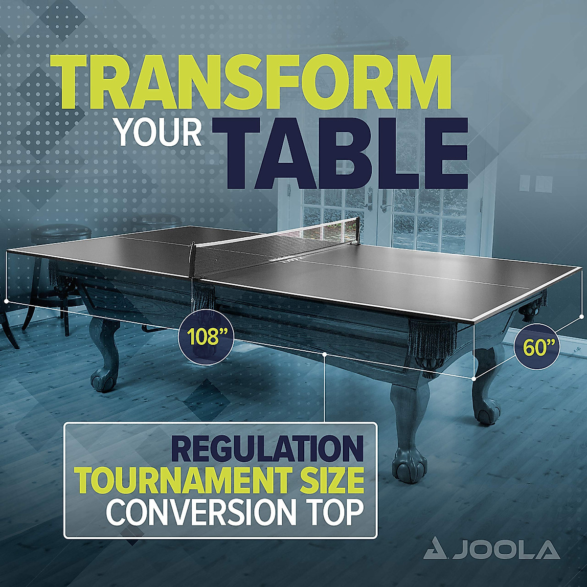 JOOLA Table Tennis Conversion Top with Net Set - Full Sized MDF Ping Pong Table Top for Pool Table - Quick Assembly with Foam Backing to Protect Billiard Table