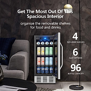 Karcassin 15 Inch Beverage Refrigerator, Beverage Cooler Under Counter, 126 Cans Quiet Beverage Fridge with Glass Door for Built-in or Freestanding With Temperature Memory Function