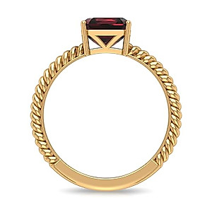 Real Garnet Solitaire Twisted Rope Ring for Women (8 MM Asscher, AAA Quality, January Birthstone Jewelry), 14K Yellow Gold, Size:US 6.50