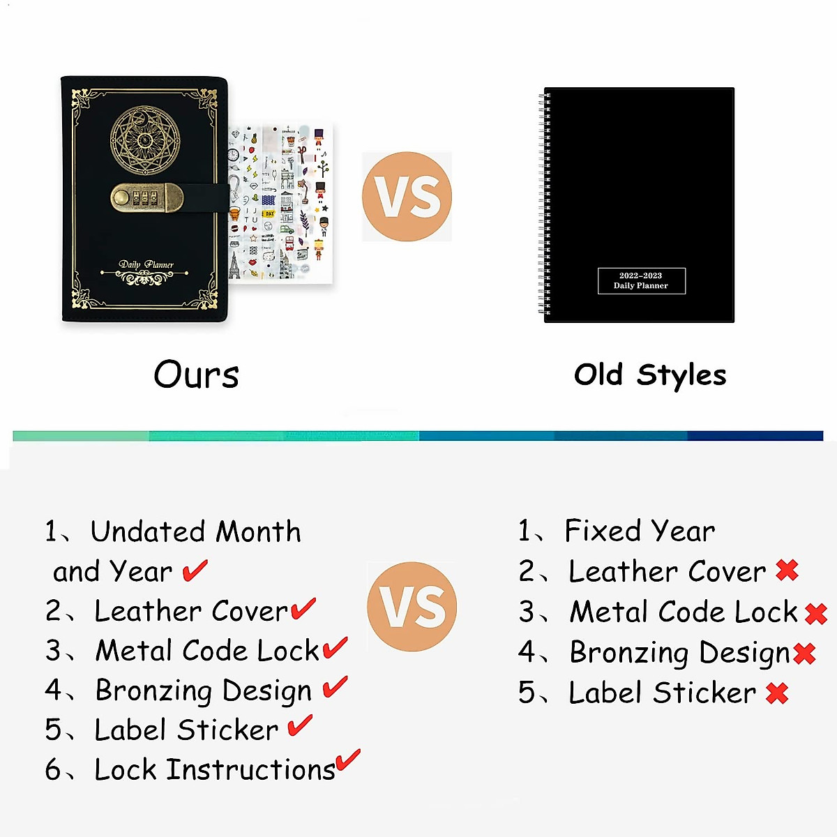 Simplified Daily Planner - The Perfect To Do List Notebook Notepad And Undated Office Supplies Checklist - Leather Daily Journal With Lock (Black)