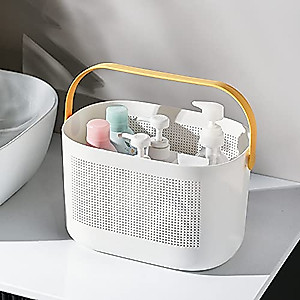 UUJOLY Plastic Storage Baskets with Handles, Shower Caddy Shelf Organizers Basket for Bathroom, Kitchen, Dorm Room, Yellow