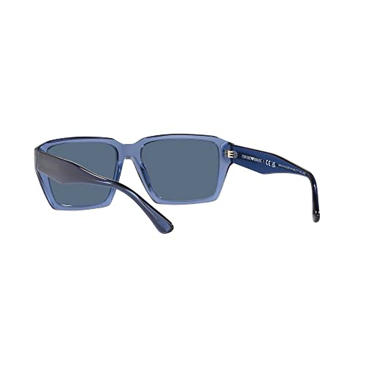 Emporio Armani Men's EA4186F Low Bridge Fit Rectangular Sunglasses, Shiny Transparent Blue/Dark Blue, 58 mm
