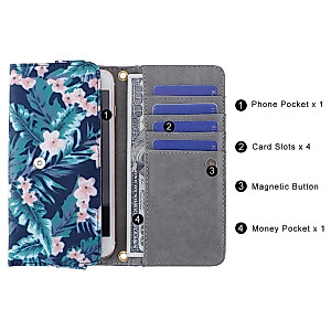 Women Minimalism Wallet 5.5 Inch Phone Clutch Holder Card Organizer Travel Bohemian Ladies Purse with Wrist Strap and Chain (Dark Green)