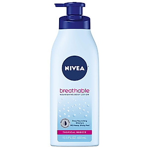 NIVEA Breathable Nourishing Body Lotion in Tropical Breeze, 48-Hour Moisturizing Lotion with Shea Butter, Vitamin E and C, 13.5 Fl Oz Pump Bottle