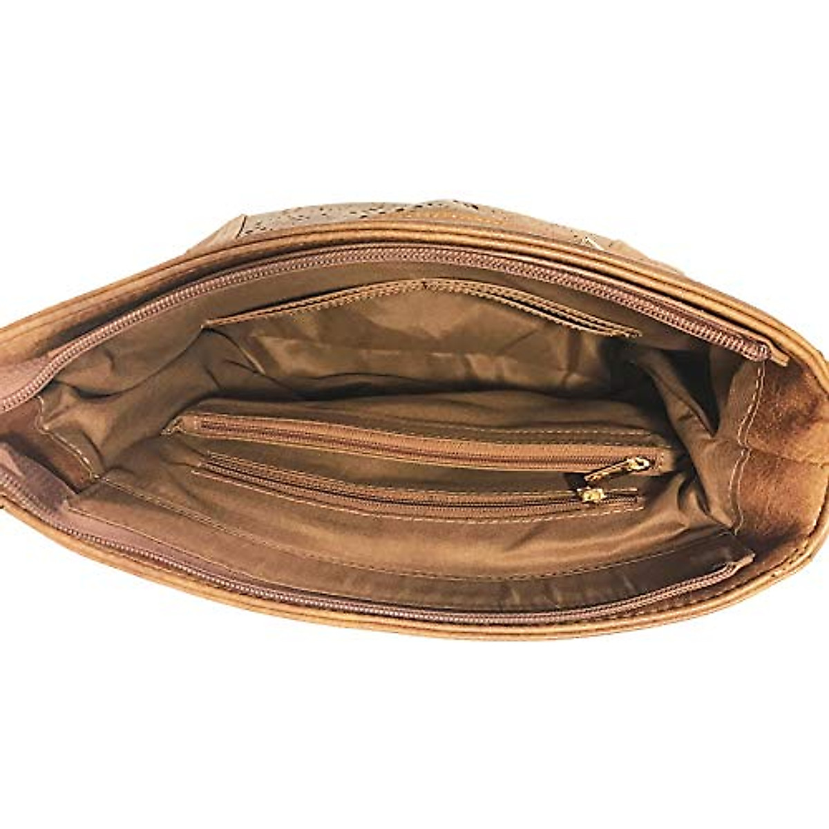 Zzfab Laser Cut Locking Small Concealed Carry Purse CCW Crossbody Bag with Credit Card Slots Brown