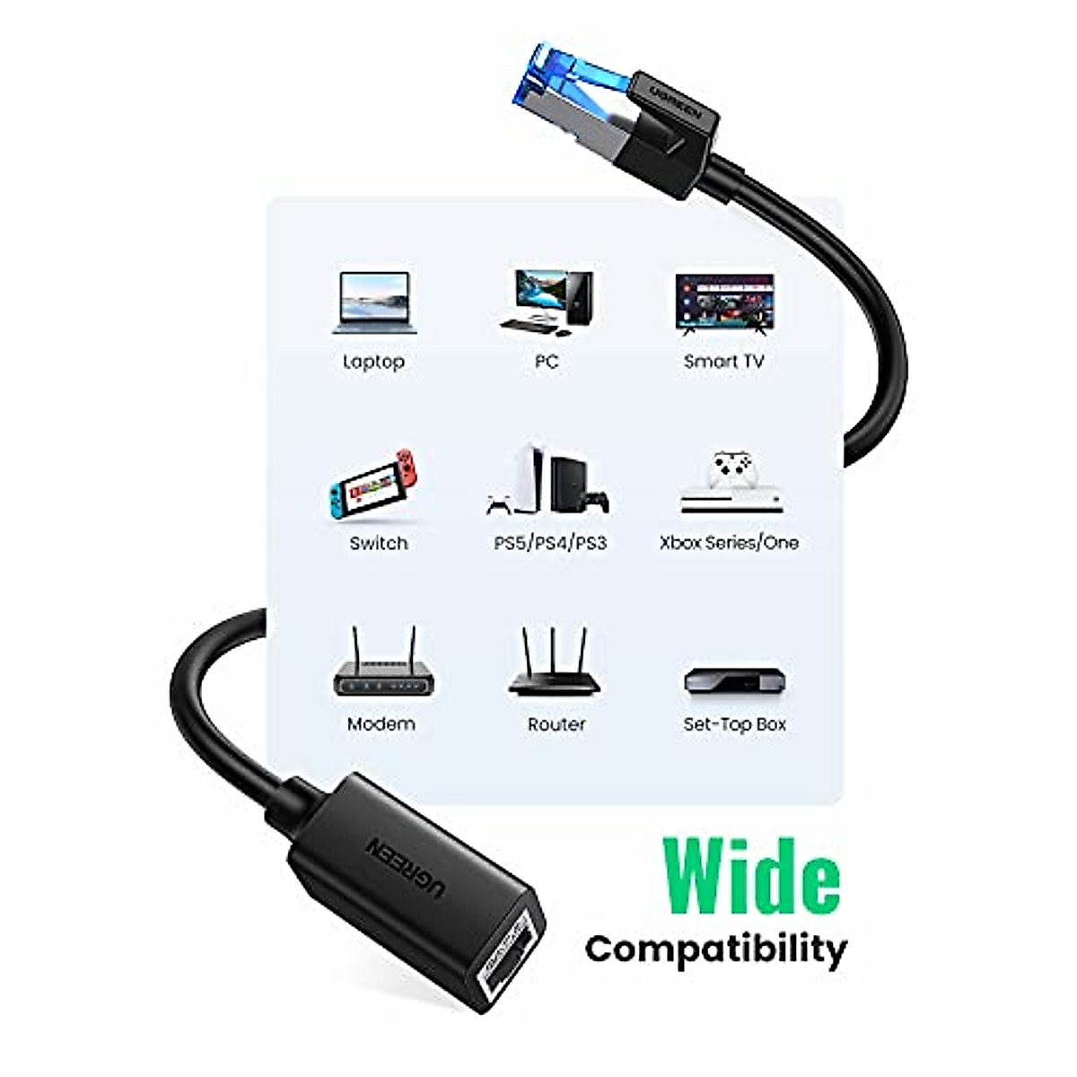 UGREEN Ethernet Extender Cable 6FT, Cat 8 Extension Network Cable 40Gbps 2000MHz RJ45 Network Patch Cord Double Shielding Male to Female Connector Compatible for Router PC Laptop Modem 6FT