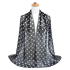 E-Clover 1950s Chiffon Scarf Long Polka Dot Scarfs Vintage 50s Sheer Neck Head Scarves Shawl for Women Black White Mothers Day Gifts