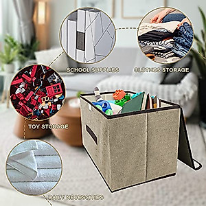 LELE LIFE Foldable Storage Box with Dustproof Lid and Handle, Foldable Storage Bin Collapsible Storage Organizer for Closet, Bedroom, Home, Beige