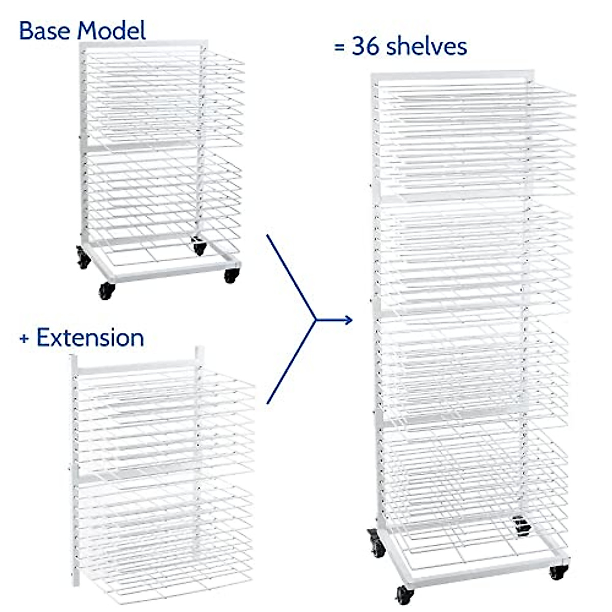 OFFICEROO Art Drying Rack for Classroom - 18 Removable Shelves - Efficient and Organized Drying Rack Art for Students' Masterpieces - Sturdy Paint Drying Rack with Lockable Wheels