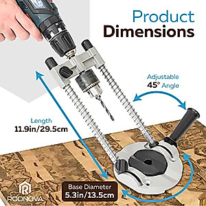 ROONOVA: Angle Drill Guide | Portable Drill Press Stand | Strong Aluminum Alloy | Multi-Angle Adjustable Drill Press Guide with Chuck | Portable & Lightweight | Complete with Credit Card Tool