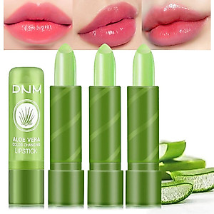 evpct 3Pcs Aloe Vera Tinted Lip Balms PH Lip Color Changing Lipstick Balm Stain Gift Set Queen for Women Girls Korean Mood Long Lasting Color Change Light Pink Lipstick Lip Tint Plumper Gloss