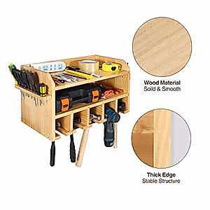 Stonehomy Power Tool Organizer Wood, Cordless Tool Organizer Drill Storage Rack Wall Mount, Drill Charging Station Power Tool Holder for Garage, Workshop, Home