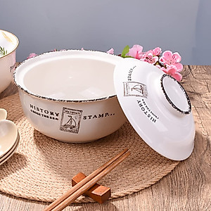 Swlthwen Ceramic Ramen Bowl with Lid Soup Bowls with Lid for Soup and Noodles Microwave Ceramic Soup Bowl Instant Noodle Bowl Cereal Bowl with Lid (YF)