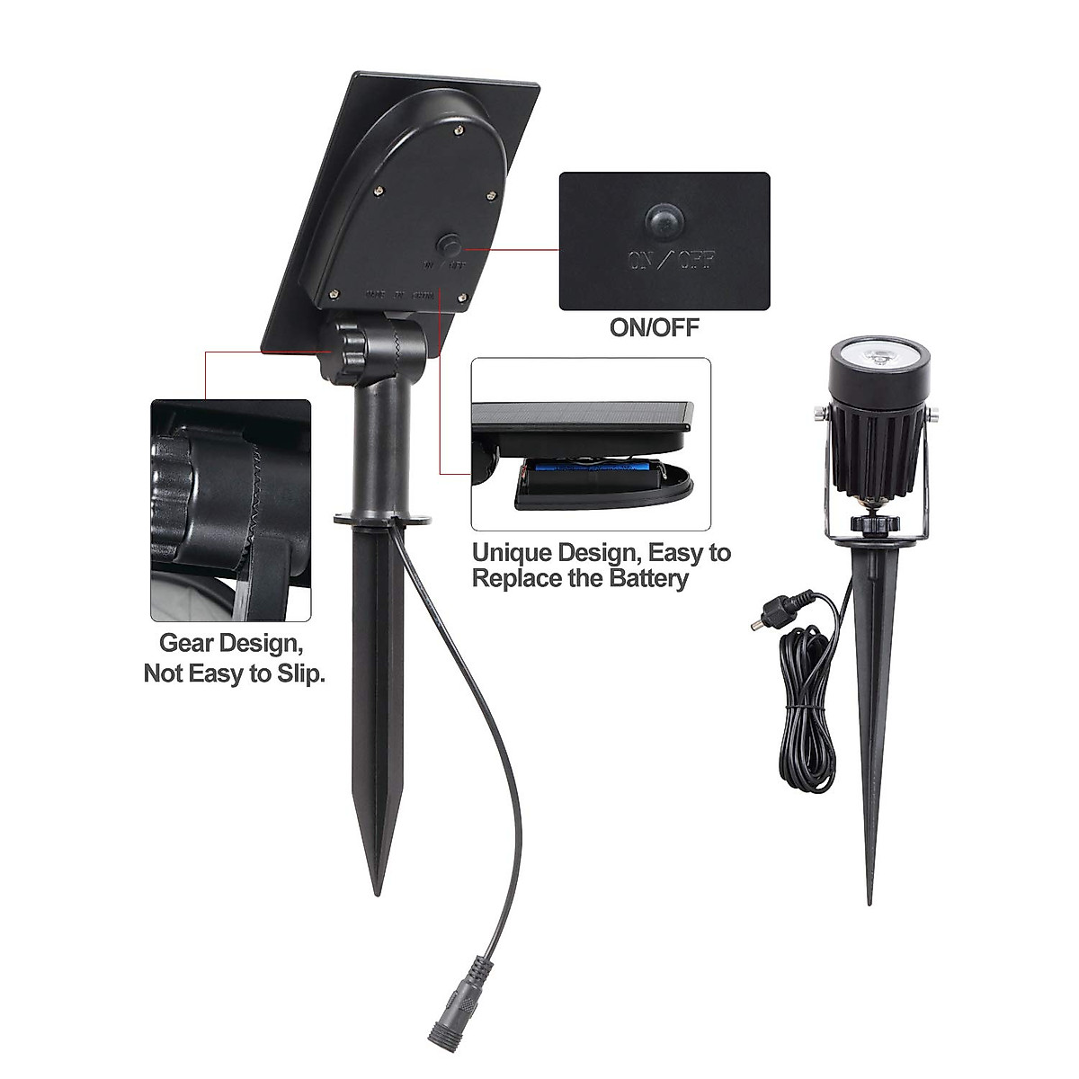 T-SUN Solar Spotlights, Outdoor LED Solar Lights, Waterproof Auto ON/Off Solar Wall Lights for Garden,Driveway, Pathway, Pool Area(White)