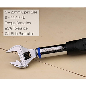 Summit Tools Adjustable Digital Torque Wrench, 5 to 99.5 ft-lb. Torque Range, 5-26 mm Adjustable Jaw, Set Target Torque, Buzzer and LED Indicators, Large LCD Display, Calibrated (WEA08-135CN)