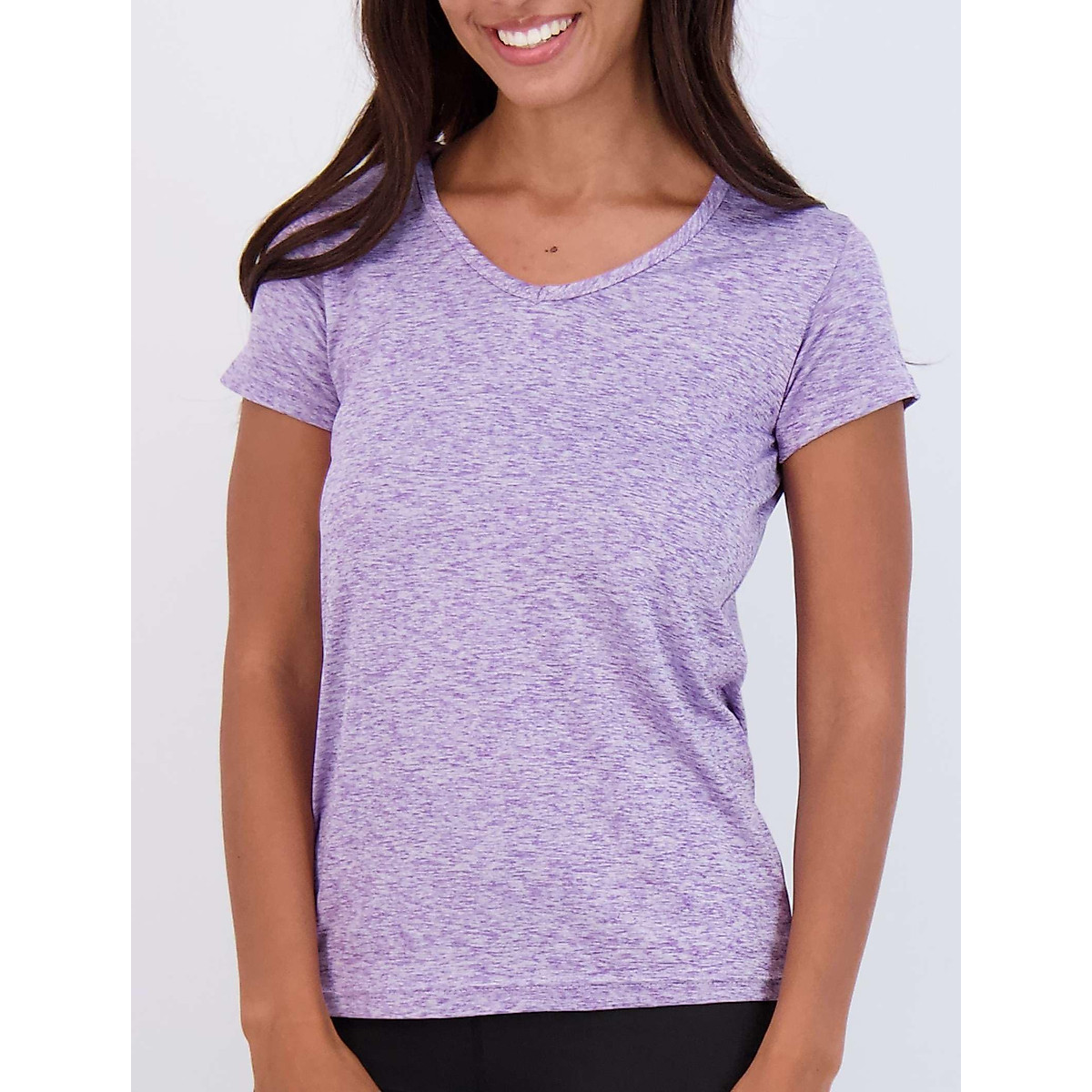 Real Essentials Womens V Neck T-Shirt Ladies Yoga Top Athletic Tees Active Wear Gym Workout Zumba Exercise Running Essentials Quick Dry Fit Dri Fit Moisture Wicking Basic Clothes, Set 1, L, Pack of 5