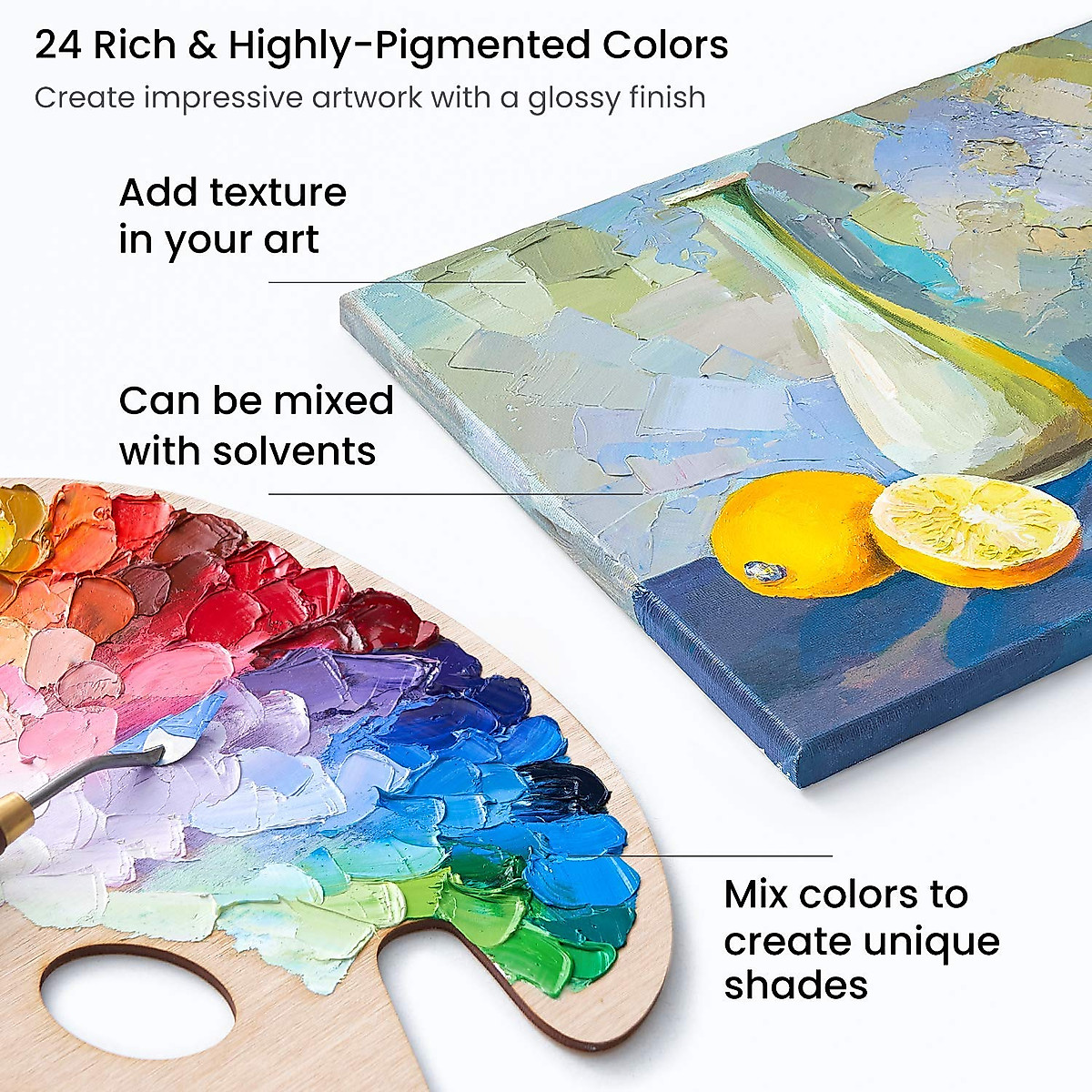 ARTEZA 24 Oil Paint Set, Oil Based Paints in 12ml/0.4 US fl oz Tubes, Richly Pigmented Oil Painting Supplies