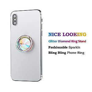 lenoup Iridescent Glitter Bling Bling Phone Ring Holder,Sparkle Phone Ring Artificial Diamond Stand,Rhinestone Cell Phone Finger Ring(Rainbow)