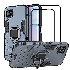 EasyLifeGo for Huawei P40 lite/Huawei Nova 7i Kickstand Case with Tempered Glass Screen Protector [2 Pieces], Hybrid Heavy Duty Armor Dual Layer Anti-Scratch Case Cover, Blue