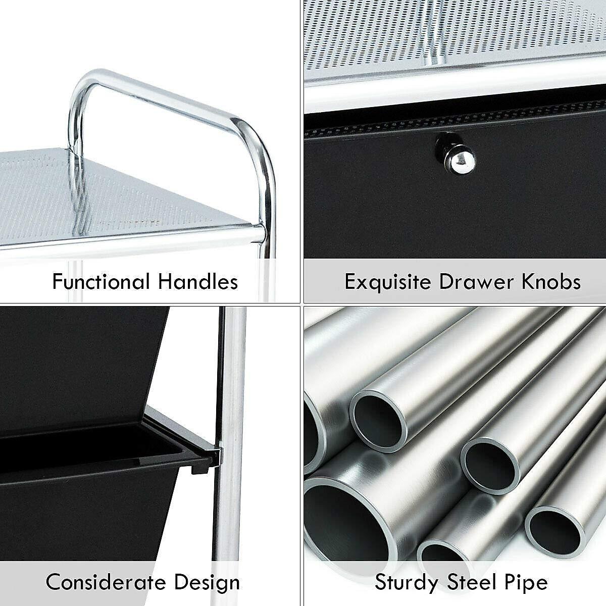 Giantex Rolling Storage Cart w/ 4 Drawers 2 Shelves Metal Rack Shelf Home Office School Beauty Salon Utility Organizer Cart with Wheels (Blue Green Orange & Red)