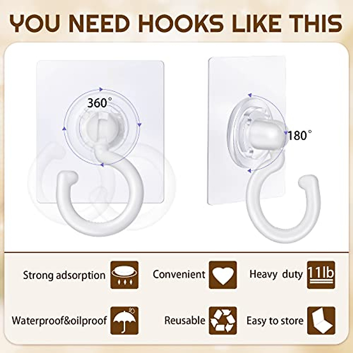 Jetec 9 Pieces Adhesive Ceiling Hooks White Under Cabinet Hooks Plastic Heavy Duty Adhesive Hooks Utility Hooks for Ceiling Hanging Sticky Ceiling Hooks for Kitchen Bathroom Bedroom Wall Hooks Holder