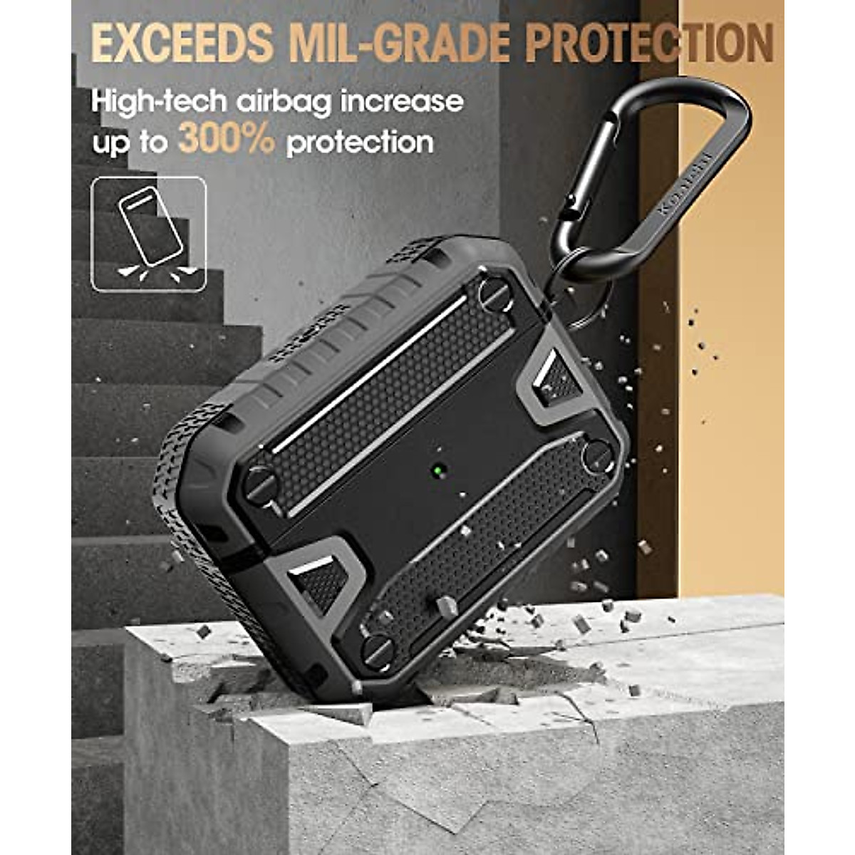 Koaichi Compatible with AirPods Pro(2nd Generation/1st Generation), Full-Body Rugged Hard Shell Protective Case Cover with Keychain Designed for AirPods Pro (2022/2019), Black