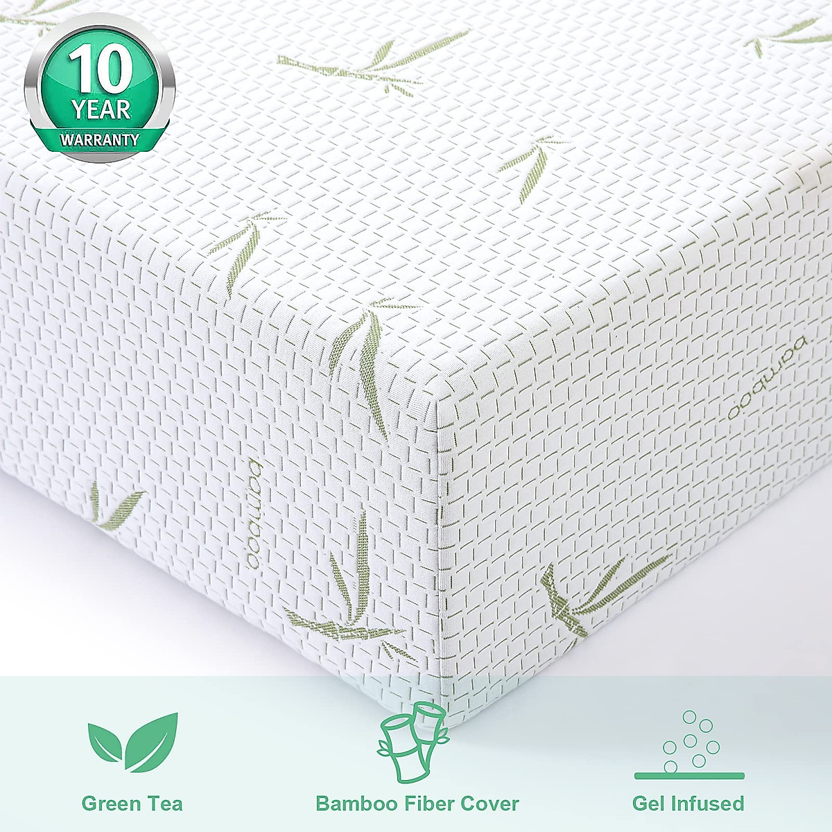 Opoiar King Size Mattress 10 Inch, Memory Foam Mattress Cooling Gel Bamboo Charcoal Infused for Pressure Relieving,Medium Feel,Fiberglass Free,Bed-in-a-Box,CertiPUR-US Certified, Made in USA