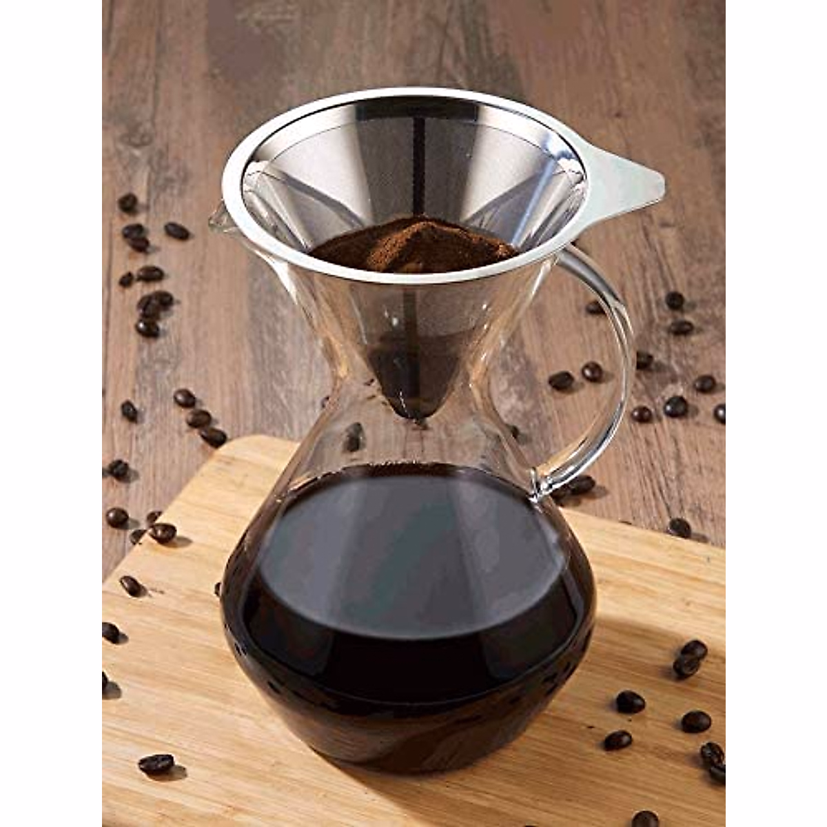 Modern-Depo Glass Coffee Maker Pour Over 34 Ounce/ 1000ml with Coffee Dripper Filter and Handle