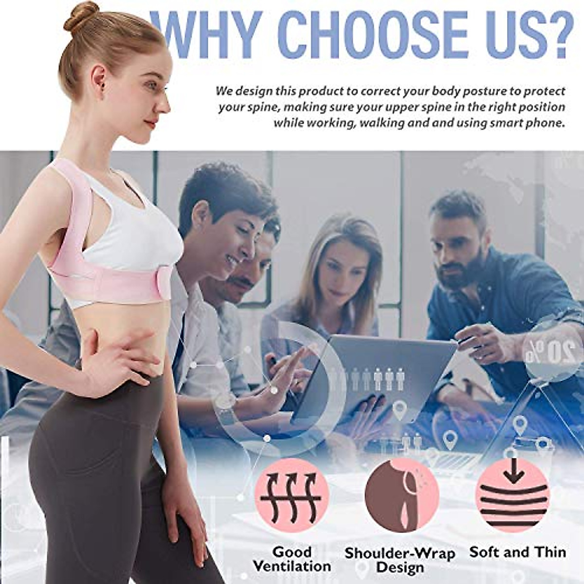 Vicorrect Posture Corrector for Women and Men, Adjustable Upper Back Brace for Clavicle Support and Providing Pain Relief from Neck, Shoulder, and Upper Back S-M (25"-35")